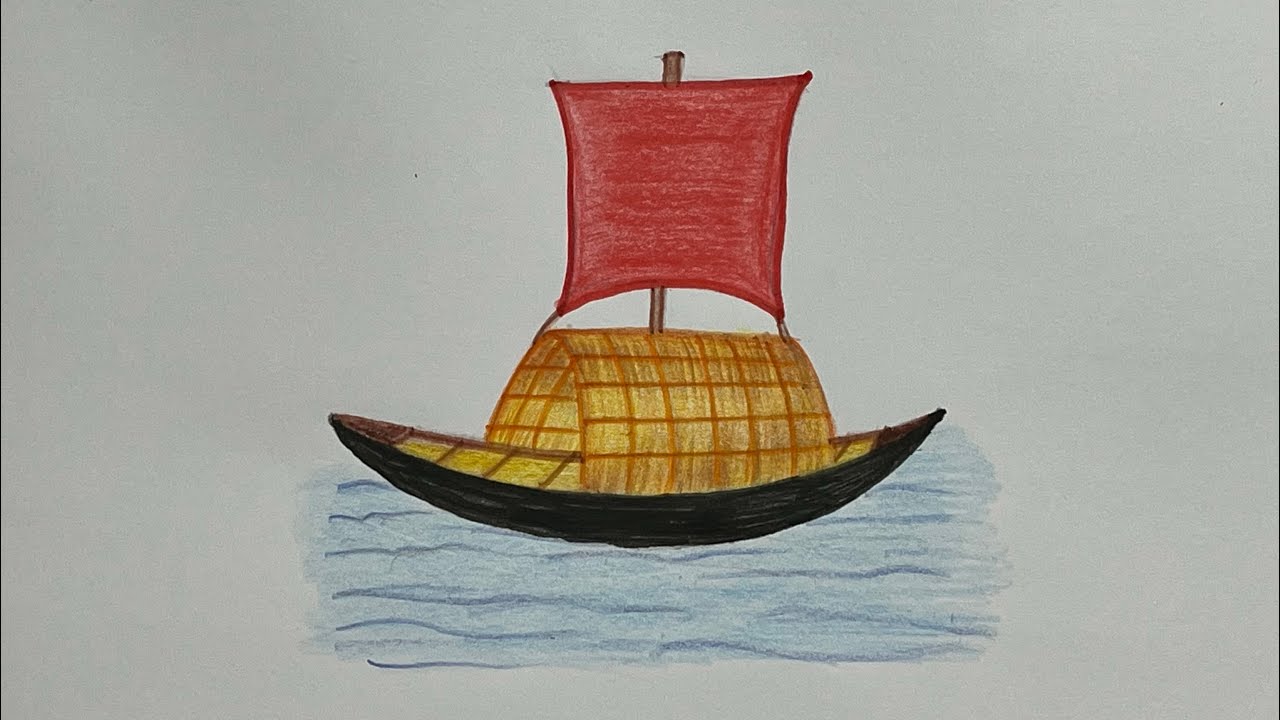 Boat drawing tutorial very easy way with color pencil ll pal tola nouka ...