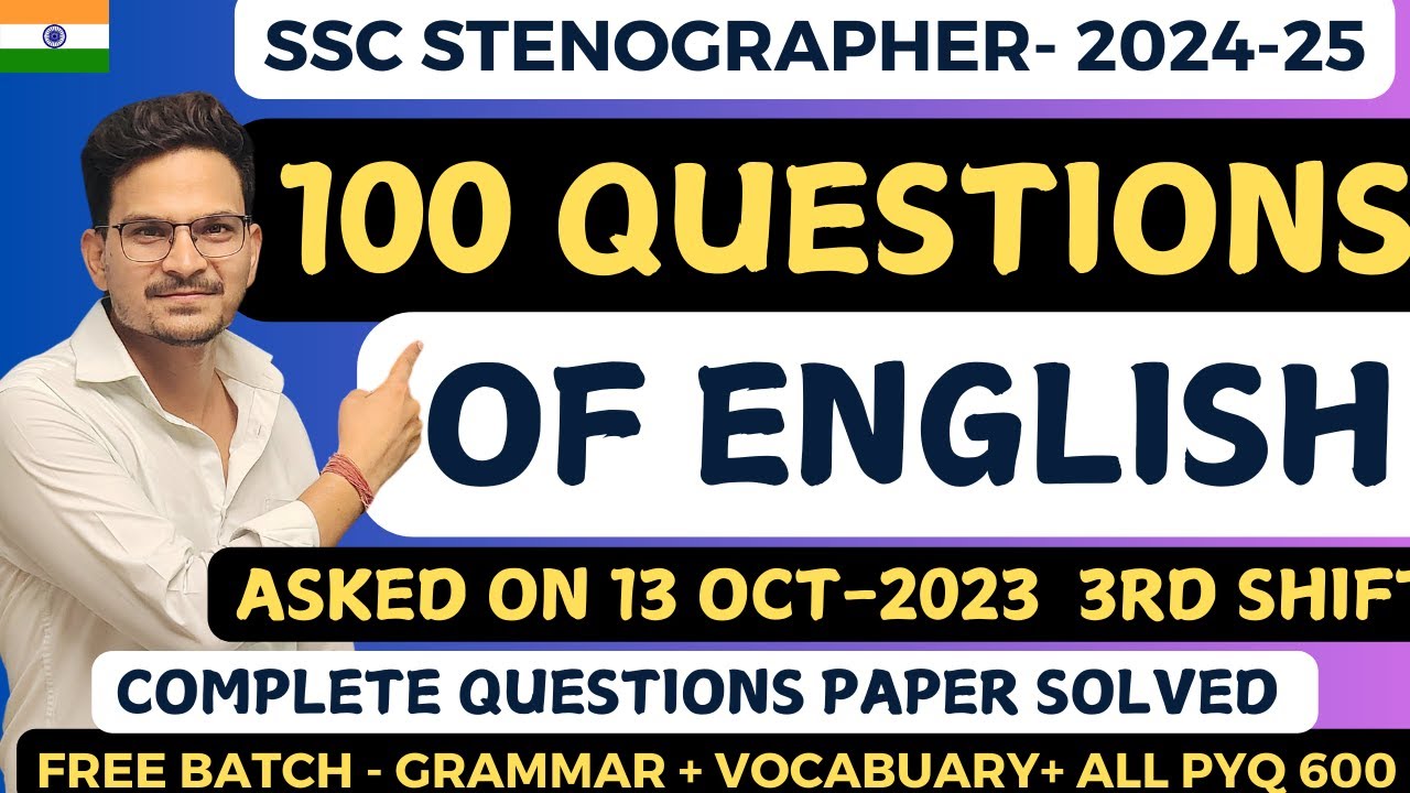 SSC STENO - COMPLETE ENGLISH QUESTIONS PAPER SOLUTION HELD ON 13 OCT ...
