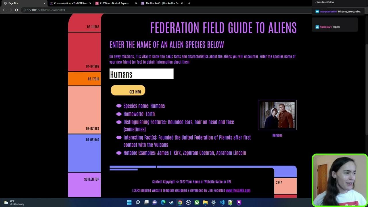 Let's Build a Field Guide to Aliens! #100Devs - YouTube