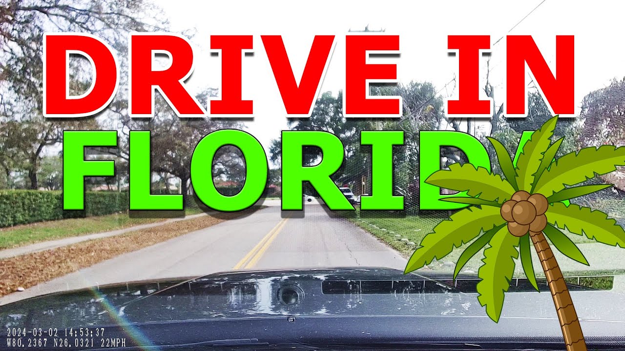 Florida streets. Ride on car in Florida. Highway and quest streets of ...