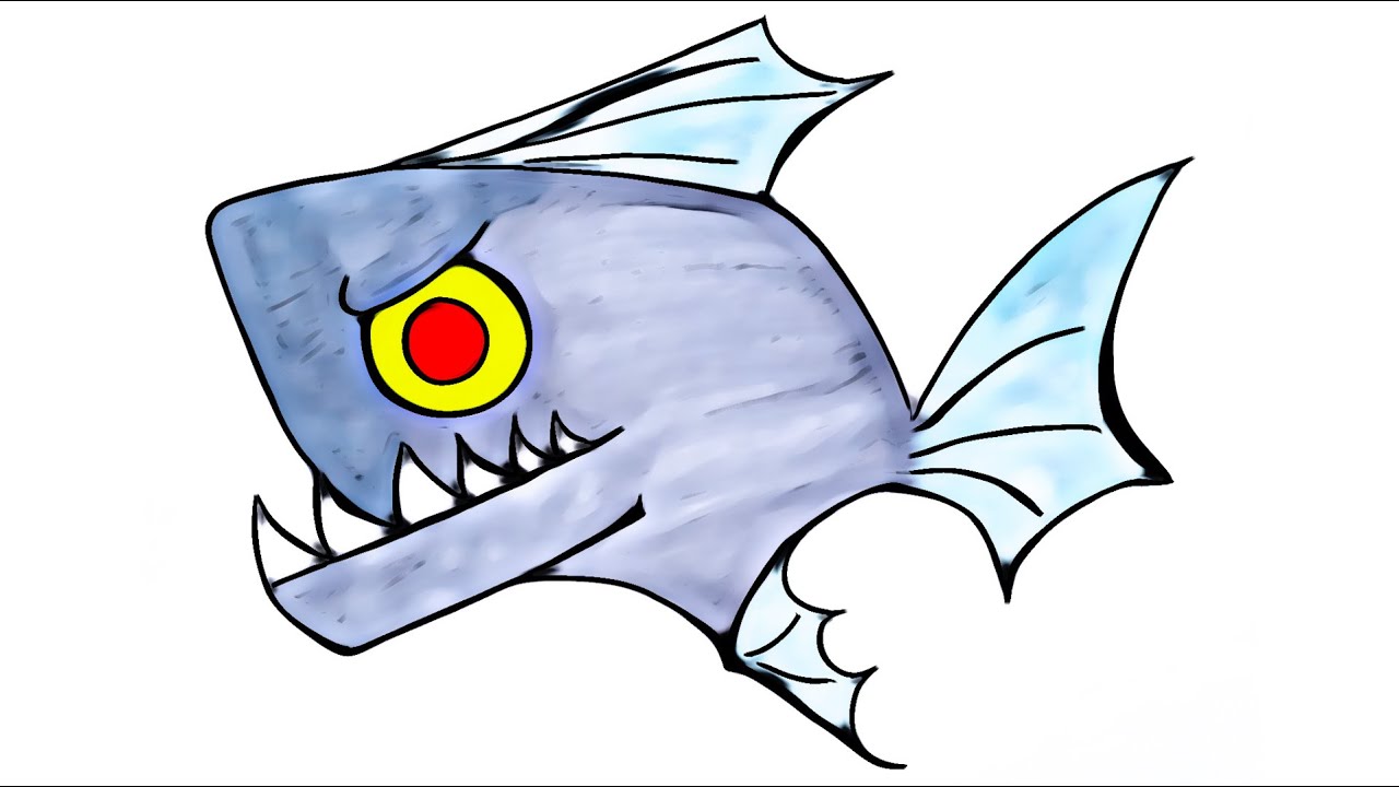 PIRANHA DRAWING || How To Draw Piranha Fish easy step by step || Easy ...
