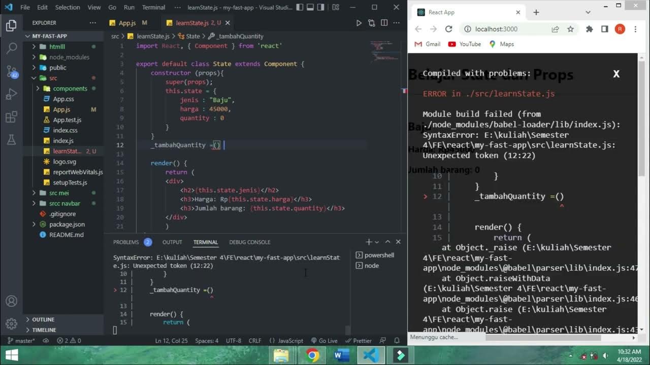 React Js Tutorial - State dan Props - YouTube