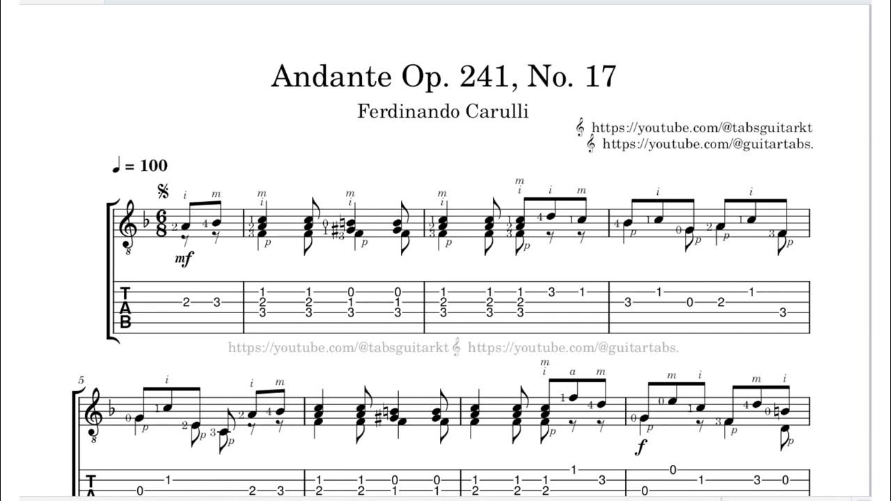 Carulli | Andante Op. 241 No. 17 | TAB | ♩ = 100 | - YouTube
