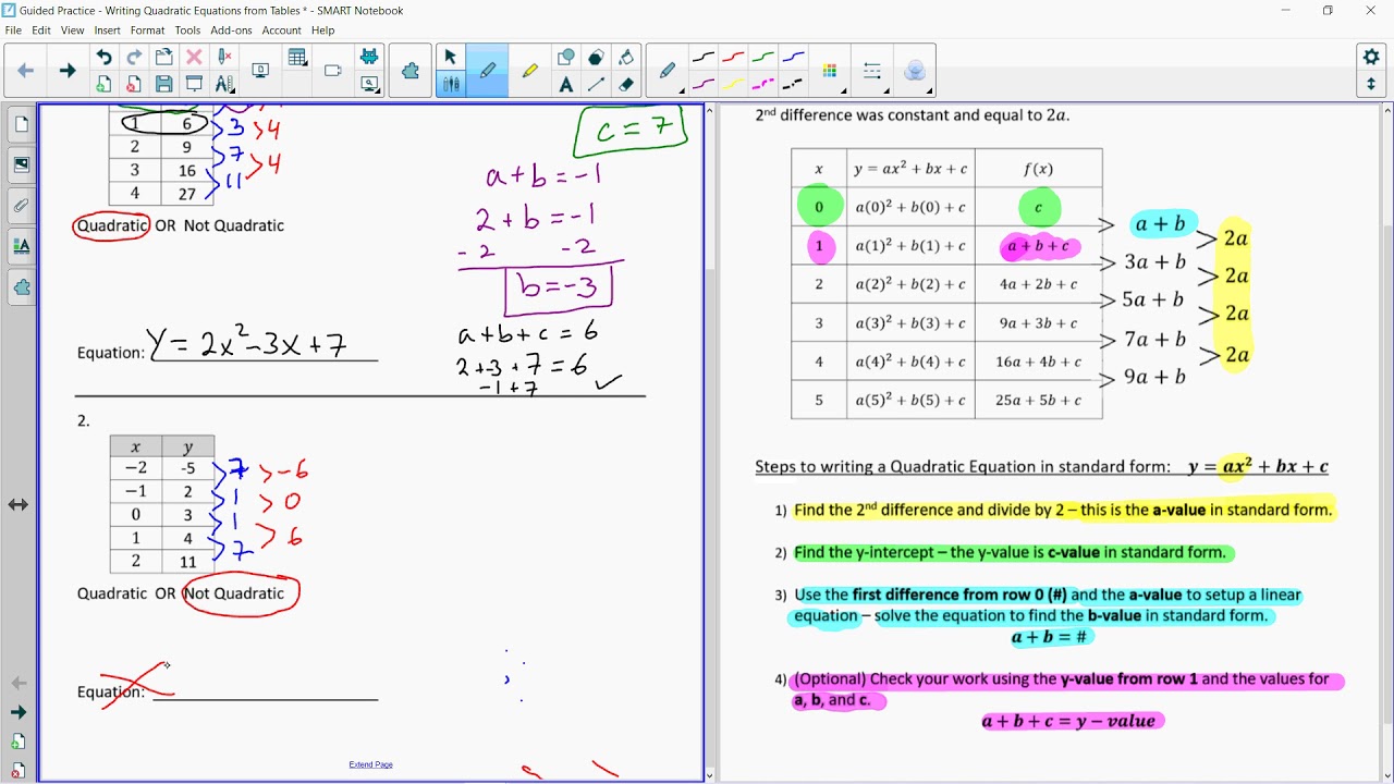 Guided Practice Writing Quadratic Equations from Tables - YouTube