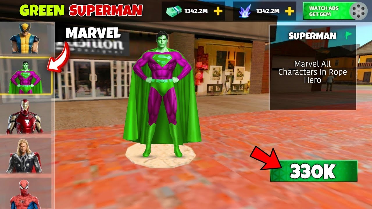 How To Equip Green Superman Marvel Heroes in Rope Hero Vice Town | Rope ...