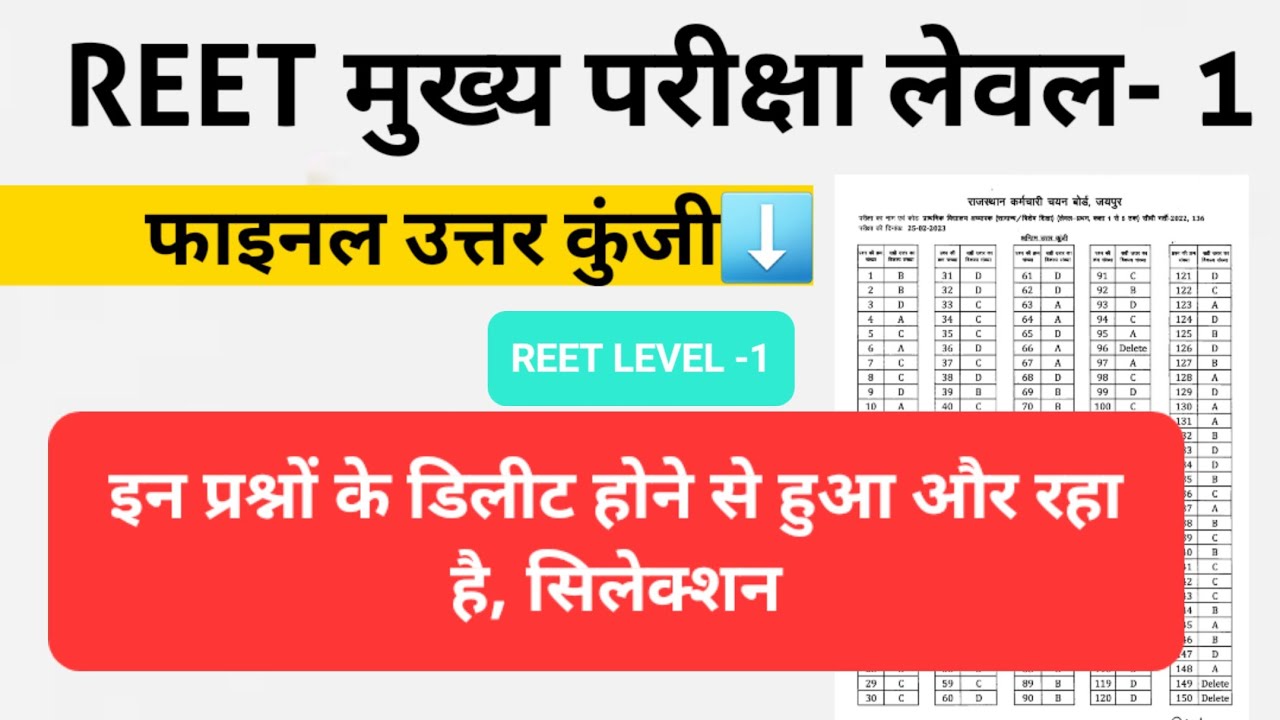 REET LEVEL 1 Final Answer Key Out | Check All Deleted Questions | Reet ...