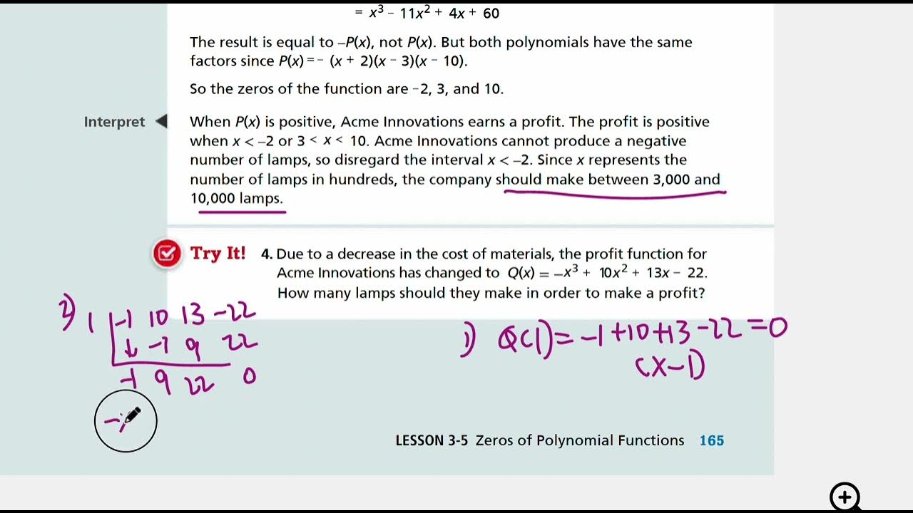 EnVision Algebra 2 Lesson 3-5: Zeros of Polynomial Functions - Example 4 - YouTube