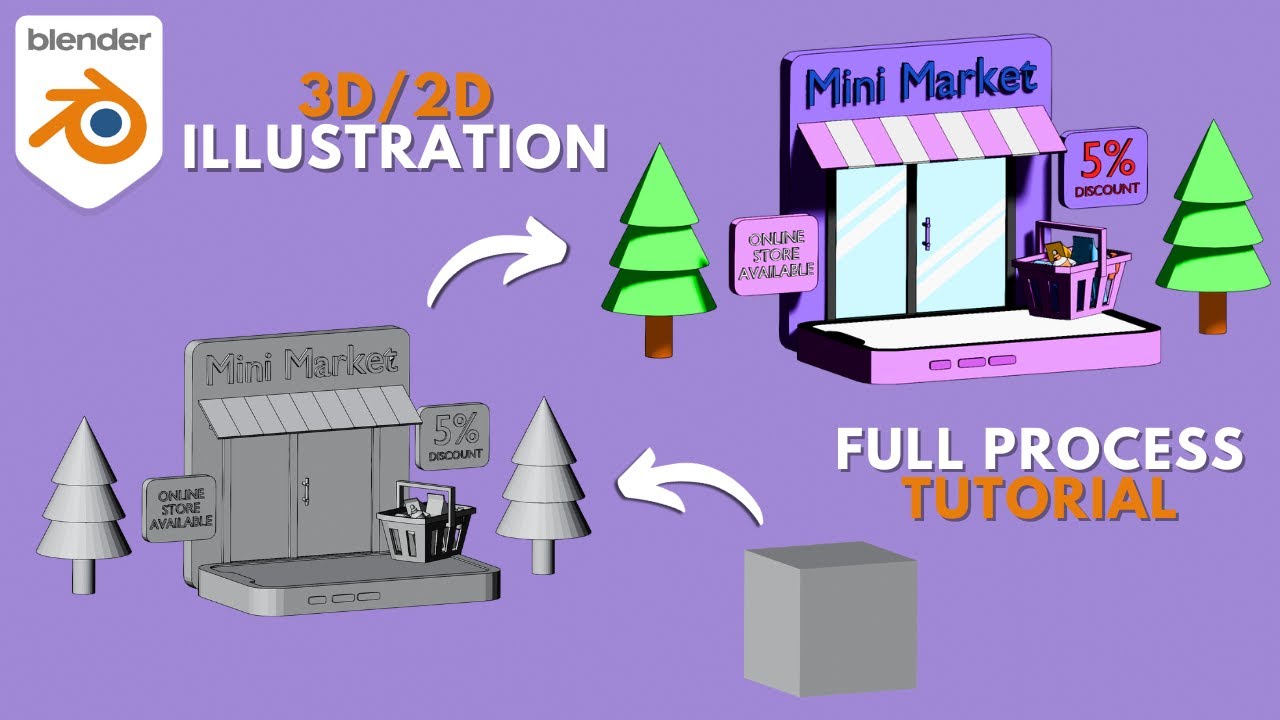 Create 3D ONLINE SHOP illustration in Blender 🛒 | Grease Pencil & Toon ...