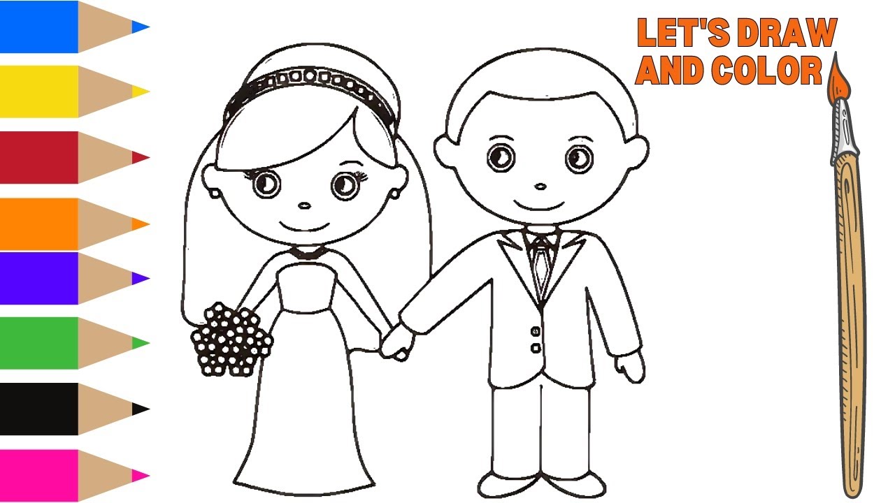 Learn to Draw Bride & Groom 👰🏻🤵🏻‍♂️Easy Drawing videos | Drawing using ...