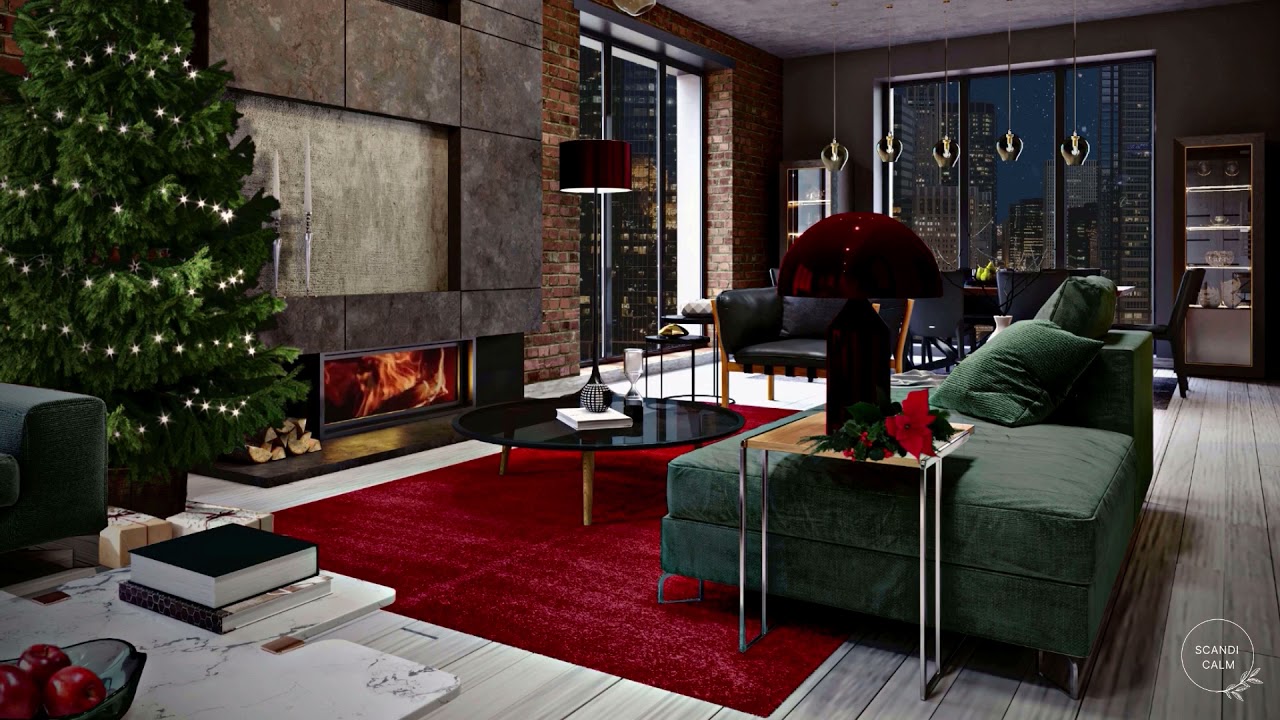 Holiday Dinner Party Ambience with Music | Fireplace Crackling ...