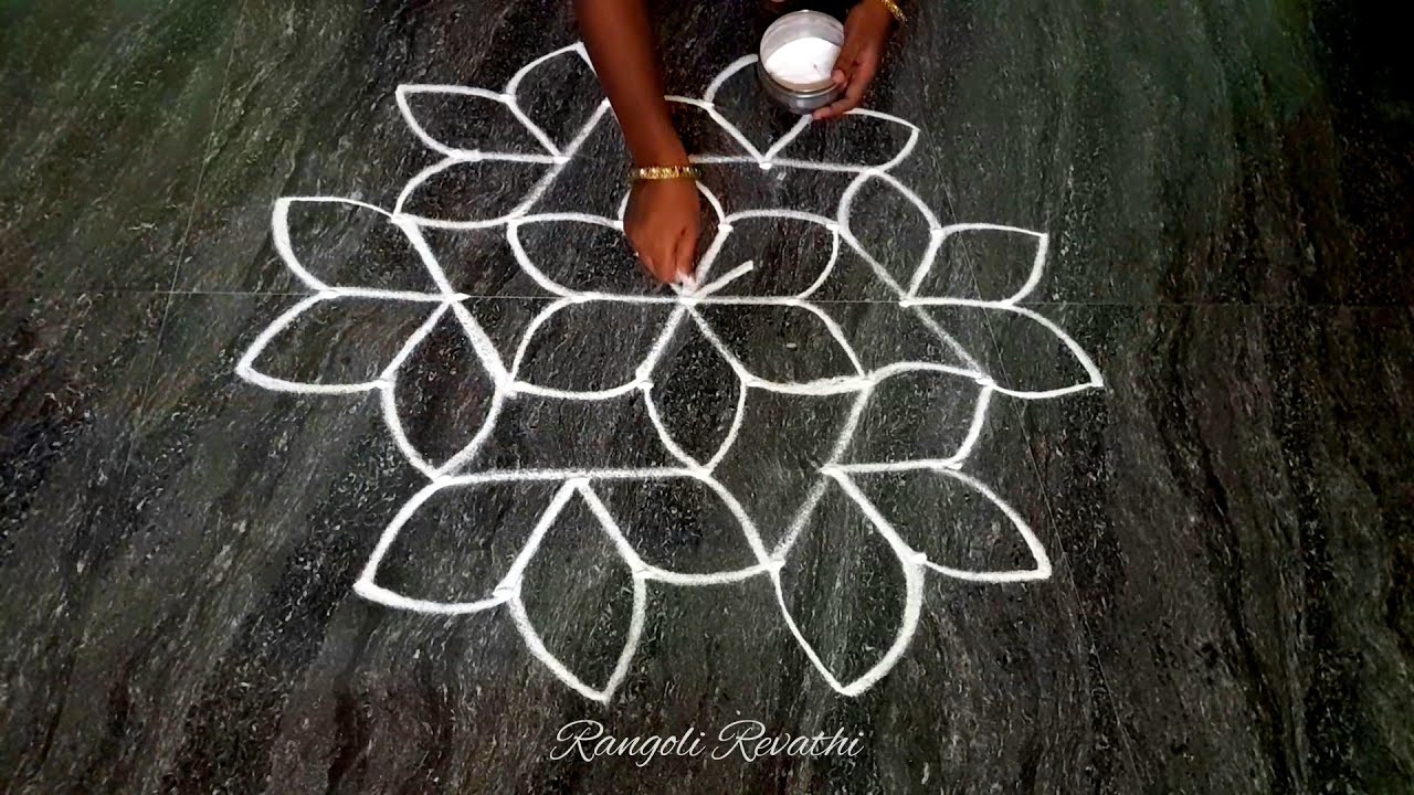 Daily easy rangoli || easy rangoli design with dots ||7*4 dot poo kolam ...