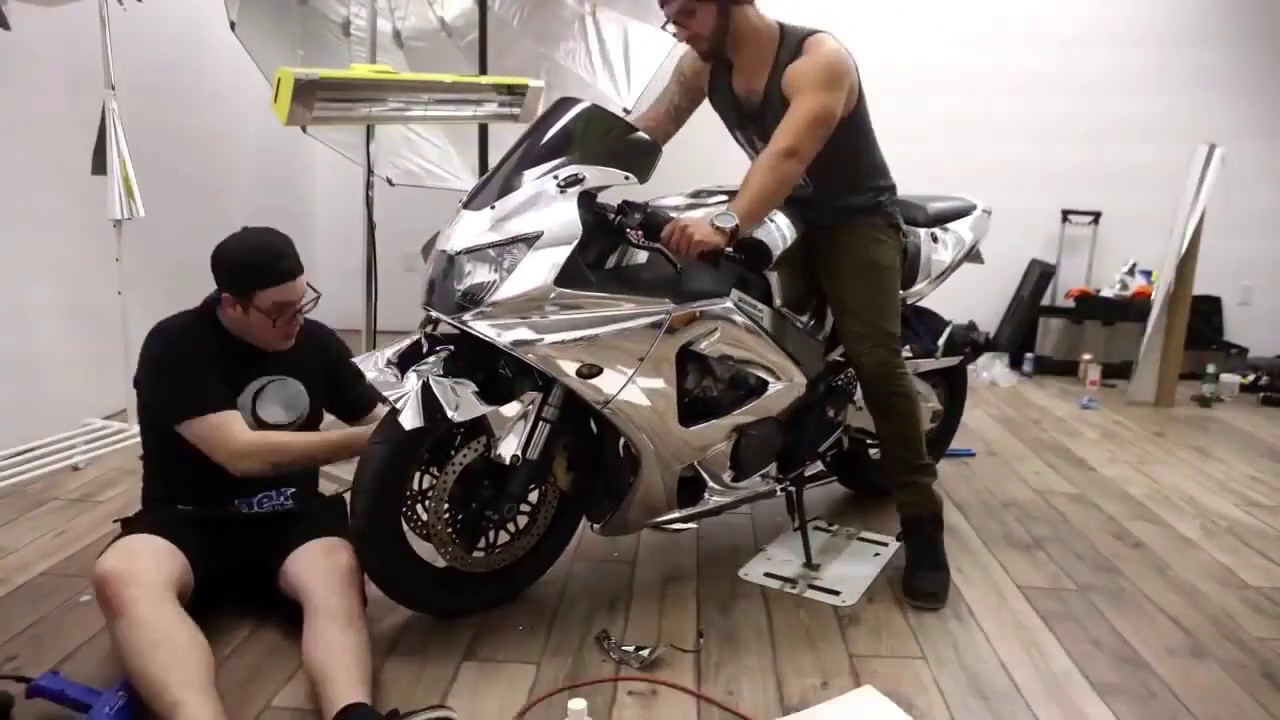 Stunning Motorcycle Full Body Wrap on Silver Mirror Chrome - YouTube