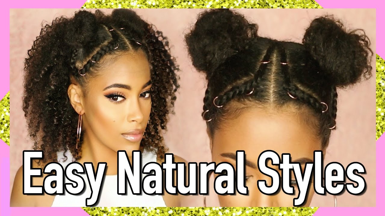 Natural Hairstyles w/ 2 Buns | Type 3C 4A Natural Hair | Jasmine ...