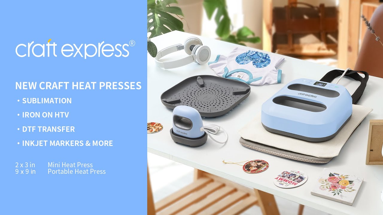 Craft Express Eco Mini Heat Press & 9’’ x 9’’ Portable Heat Press for ...