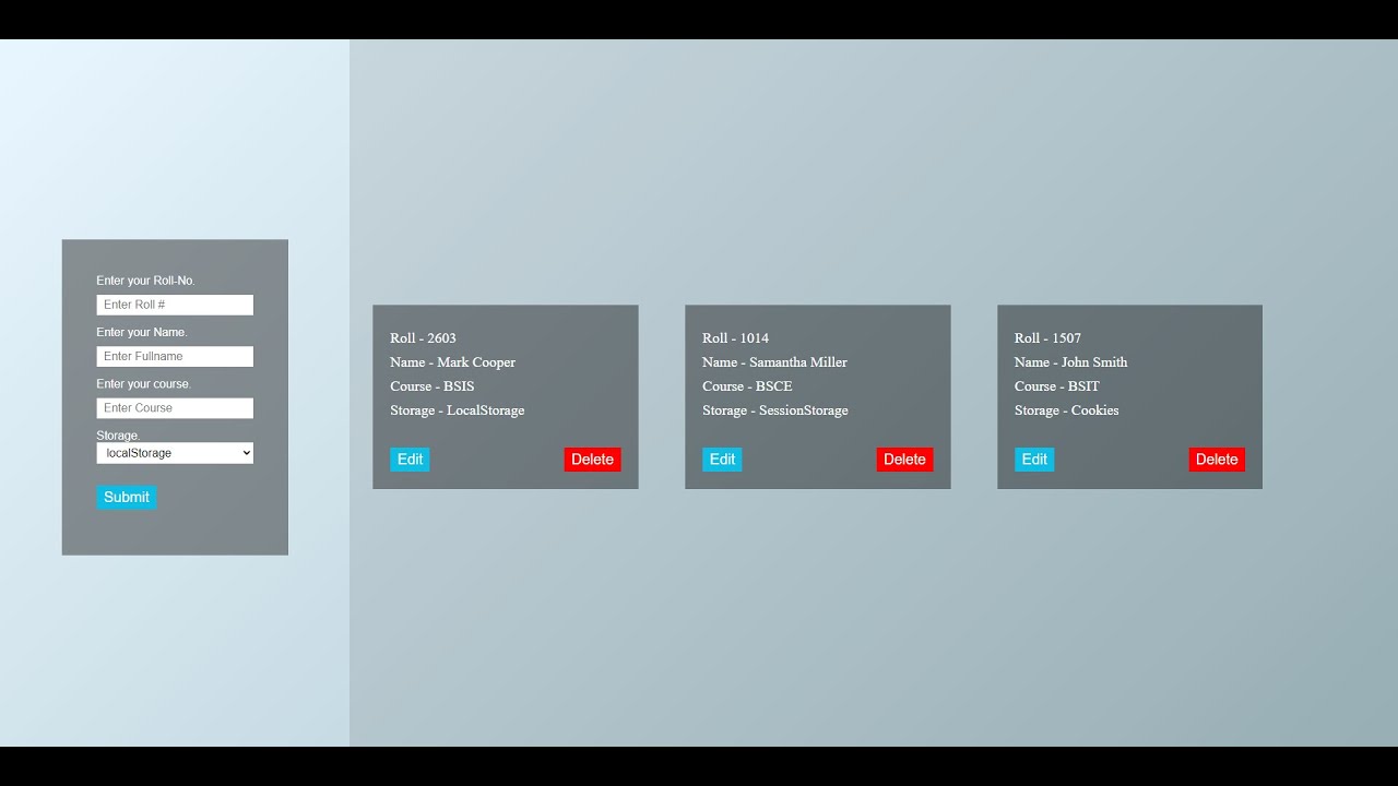 Multiple Storage Option Student Details Form in JavaScript DEMO - YouTube