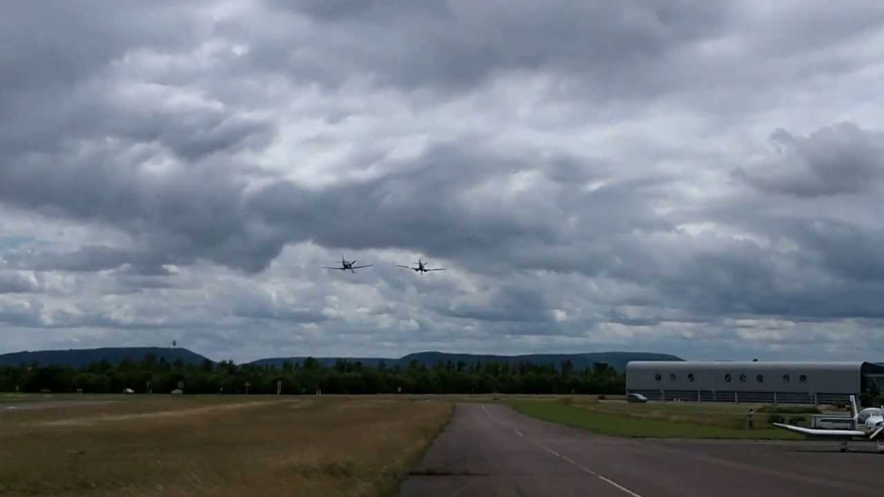 Spitfire and Seafury low pass over Darois airbase, France - YouTube