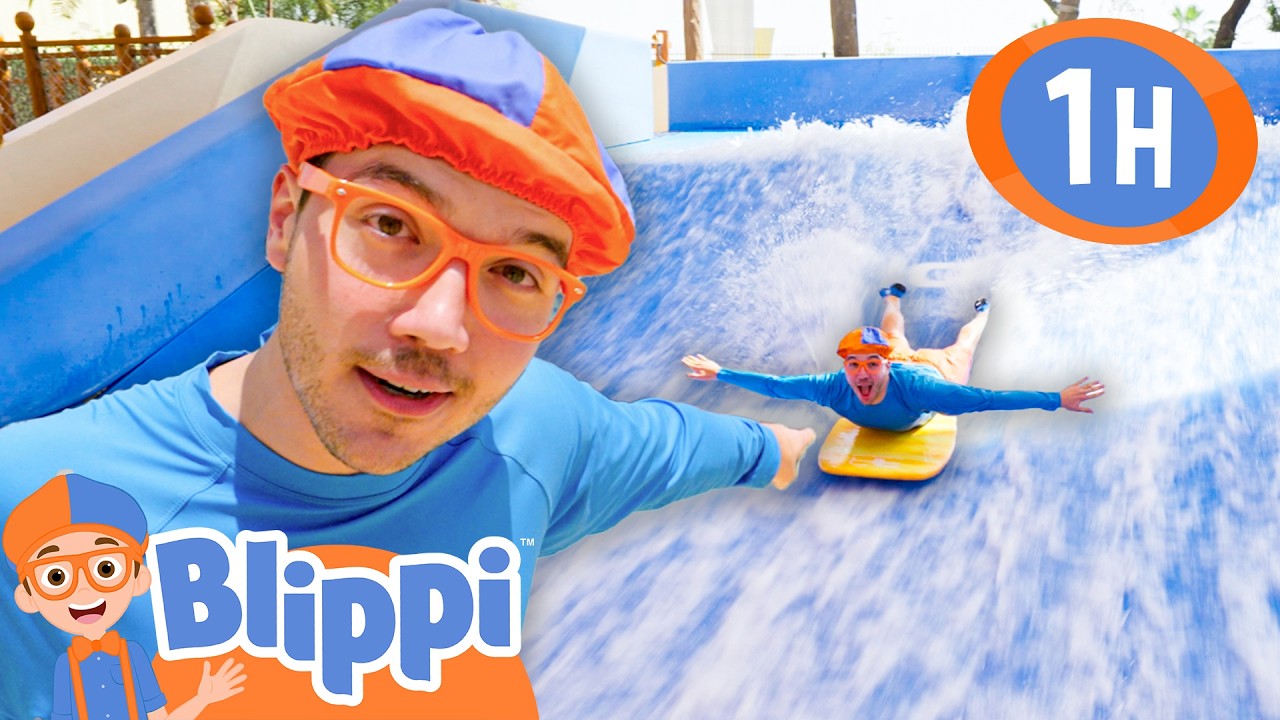 Blippi SURFS and SLIDES at the Waterpark! | Blippi - Sports & Games ...