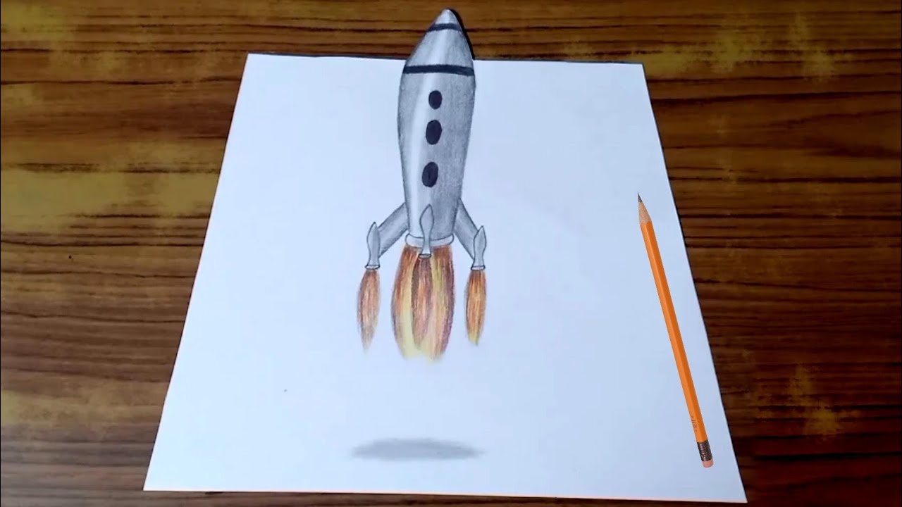 3D rocket drawing | 3D Art on paper | 3D drawing - YouTube