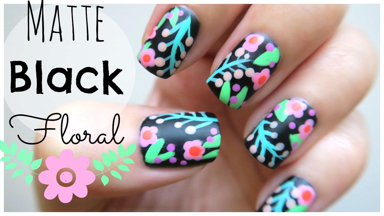 Spring Nail Art!!! Matte Black Floral Design! | MissJenFABULOUS - YouTube