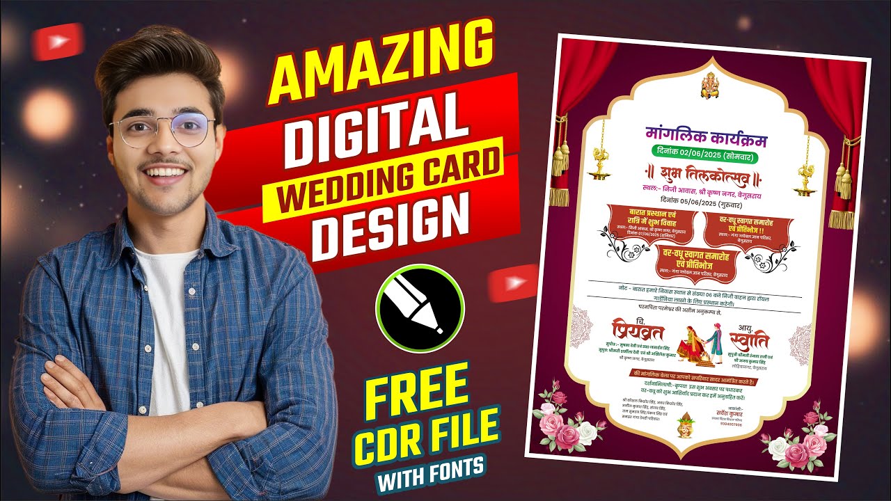 How Made Digital Wedding Card Design In Corel Draw II With Free Cdr ...