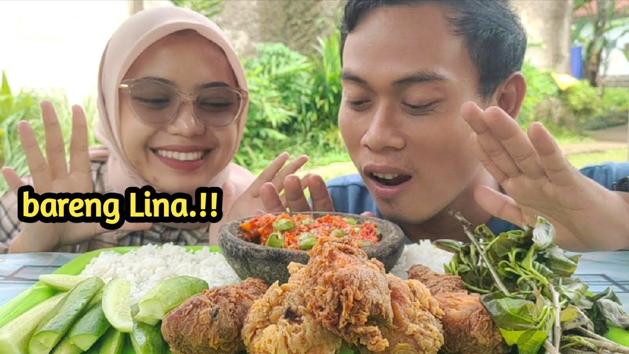 BARENG LINA || MUKBANG CHICKEN CRISPY UPIN IPIN SAMBAL PETE+DAUN BUNUT ...