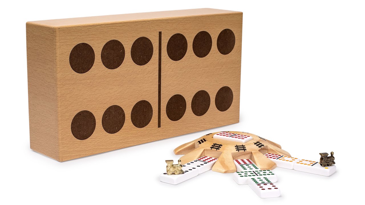 Mexican Train Double 12 Dominoes Set with Wooden Hub Centerpiece and ...