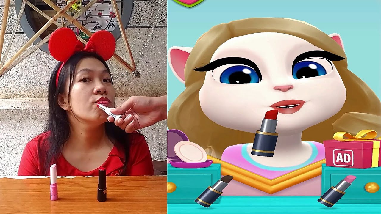 @kenhmeximuoi bắt chước mèo Angela lớn 🐱 trang điểm 💄 Muội Vlog 💋 - YouTube