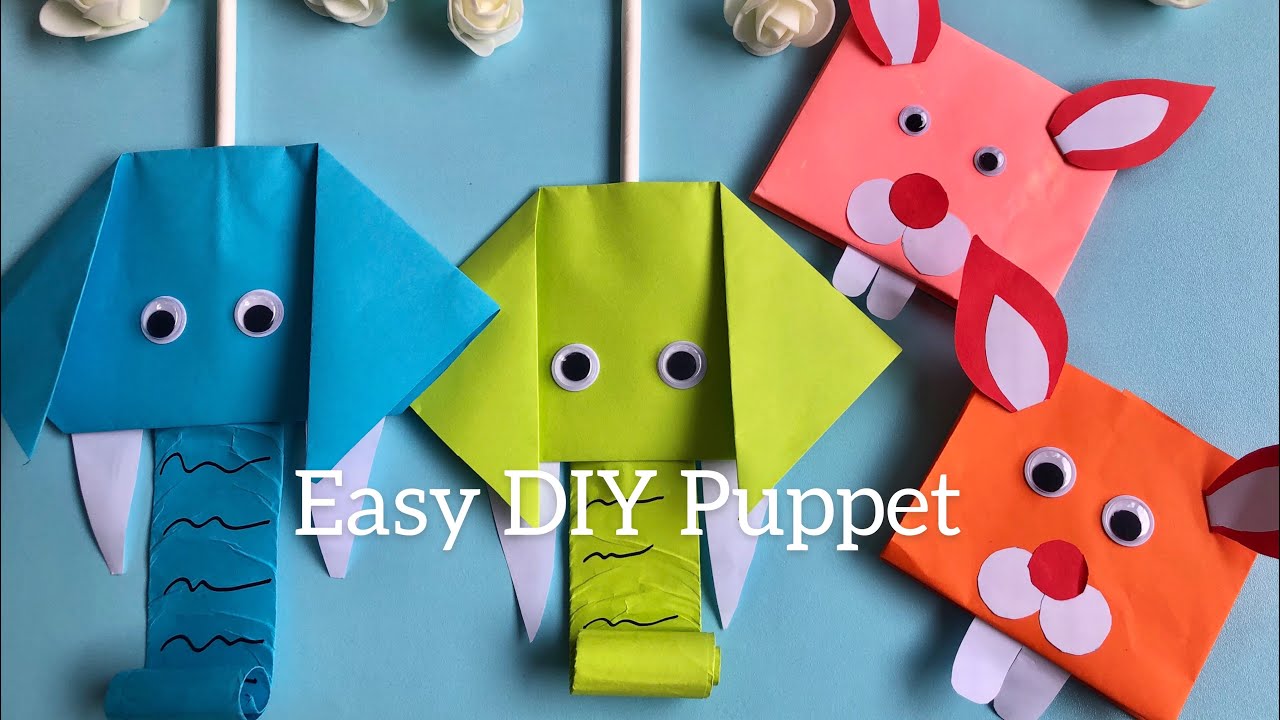 HOW TO MAKE PAPER PUPPET 1)ELEPHANT WITH MOVING TRUNK 2)HAND PUPPET ...
