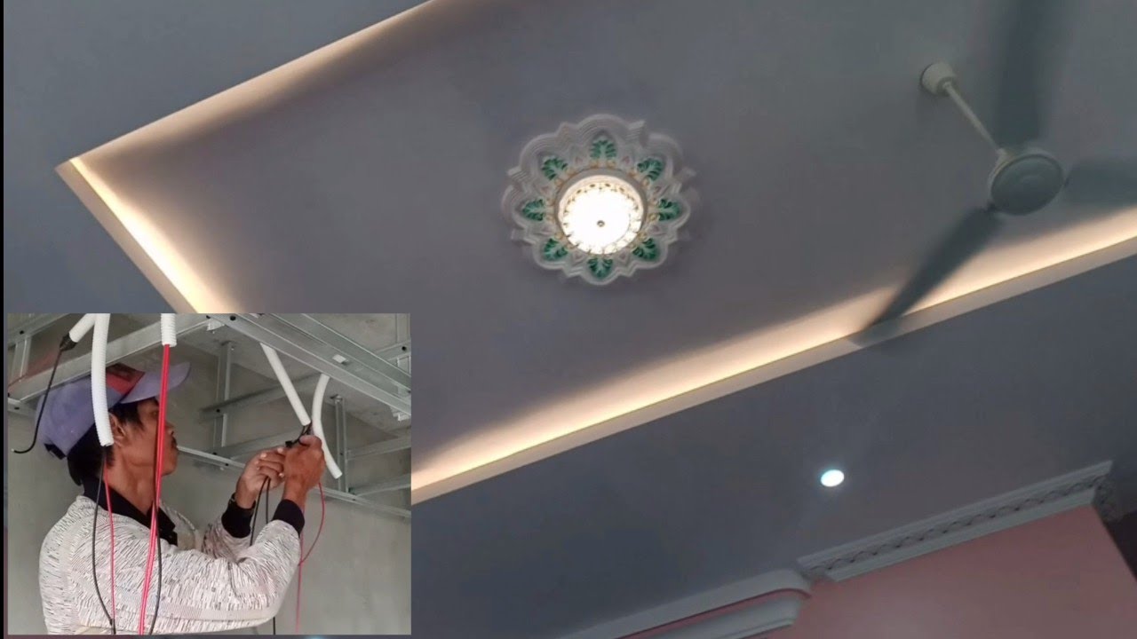 Overhead lighting work } ការងារតភ្លើងក្នុងពិដាន * construction work ...