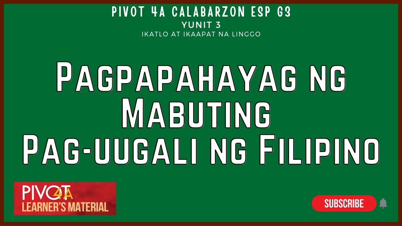 ESP 3| Pagpapahayag ng Mabuting Pag-uugali ng Filipino - YouTube