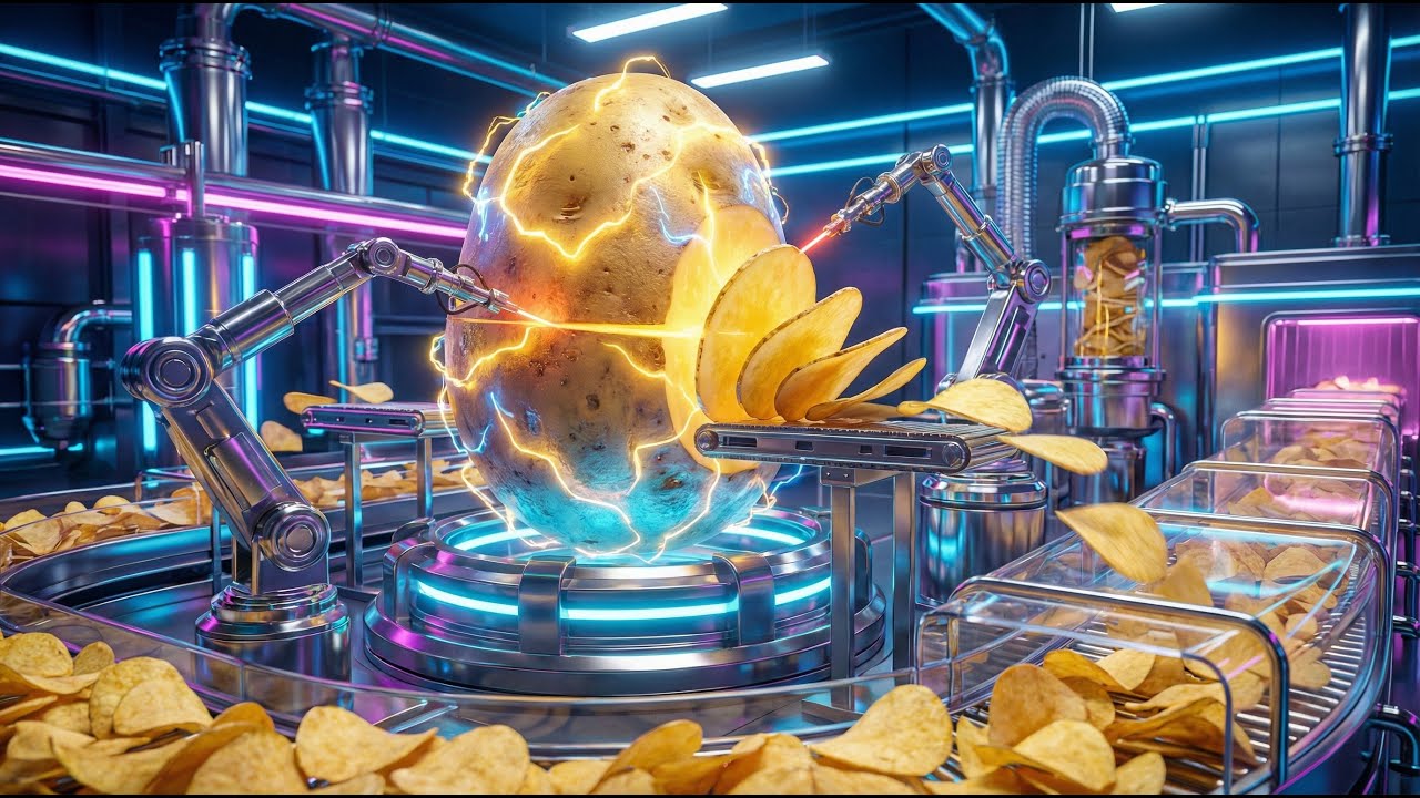 Inside a Futuristic Potato Chip Factory Perfect Slicing & Stacking Loop ...