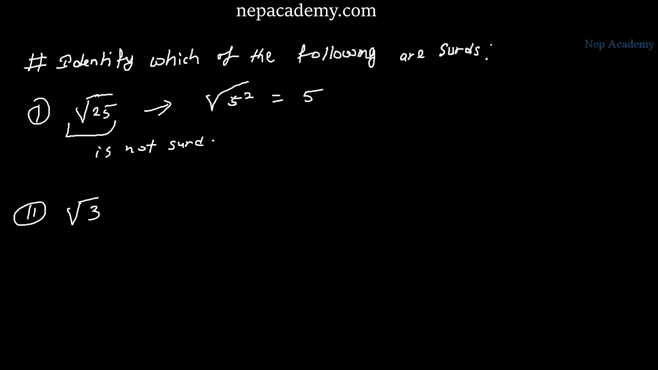 Grade 8(VIII): #6 Identifying Surds, Additional Mathematics - YouTube