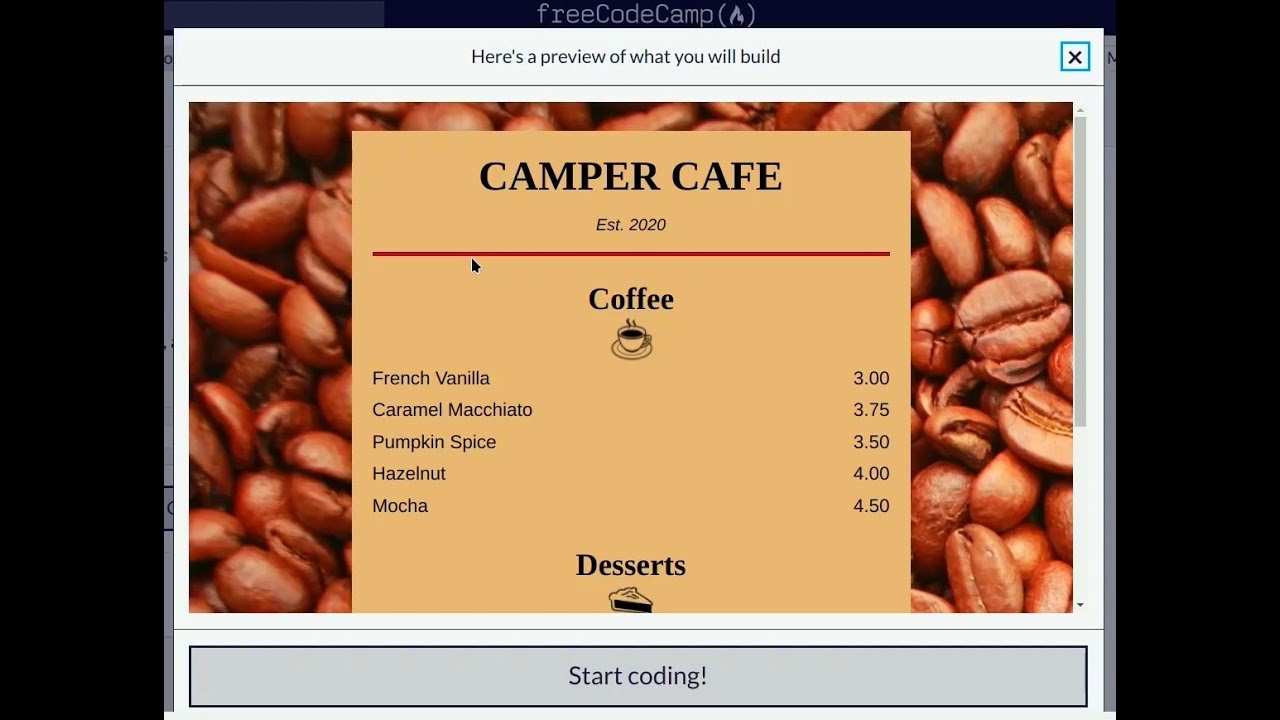 FreeCodeCamp 🌐 Responsive Web Design 🌐 Cafe Menu 🌐 58,59,60 - YouTube