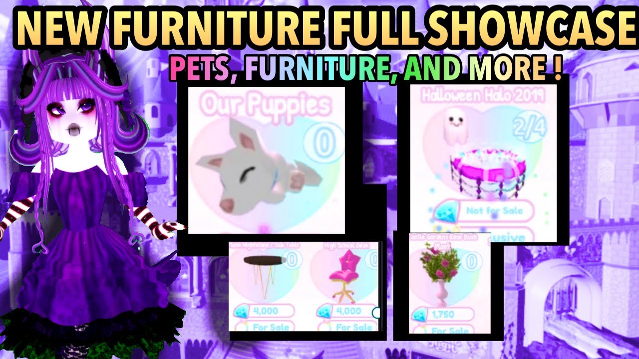 *NEW FURNITURE, DORMS, and PETS* *FULL SHOWCASE* at the Royale High New ...