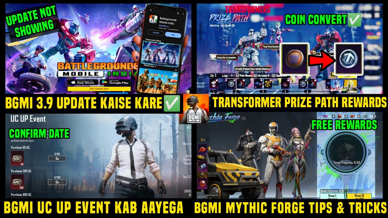 BGMI NEW UPDATE 3.9 TIME / BGMI NEW MYTHIC FORGE / TRANSFORMERS PRIZE PATH / NEXT UC UP EVENT ...