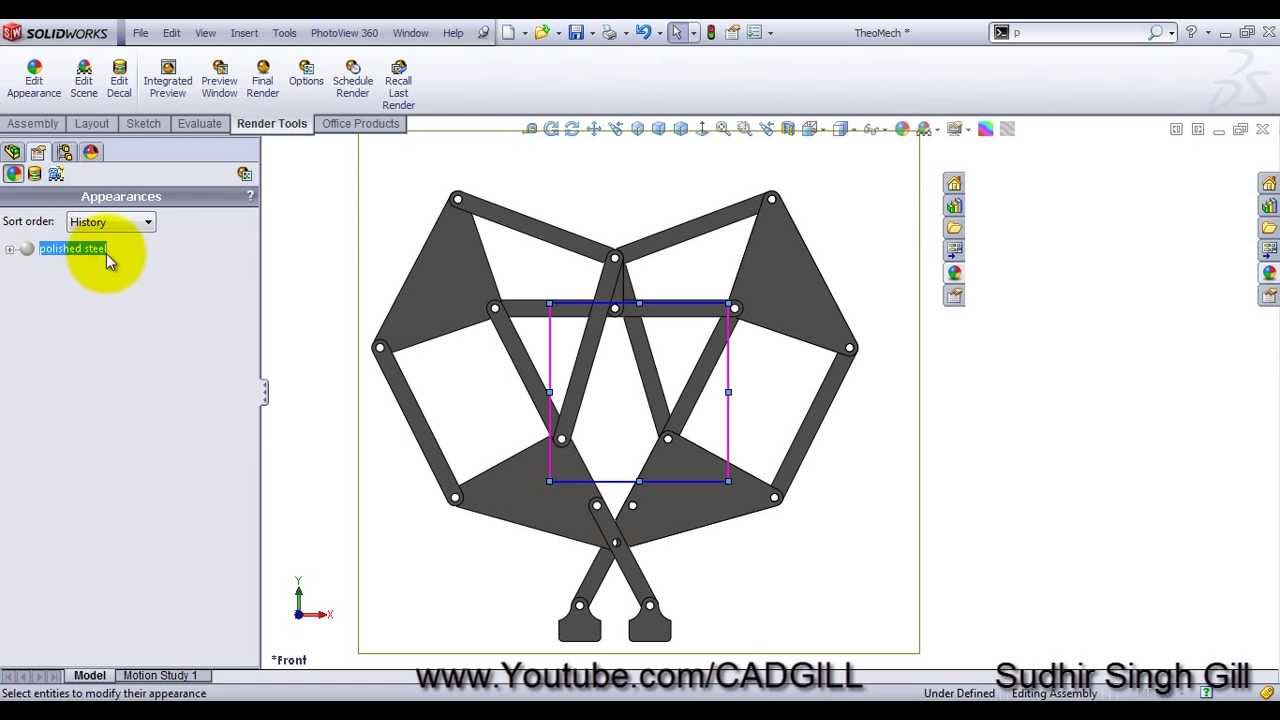Theo Jansen Strand Beast Mechanism SolidWorks Video Tutorial Part 04 ...
