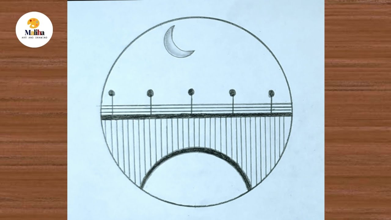 How to draw circle scenery || Beautiful Bridge scenery - YouTube