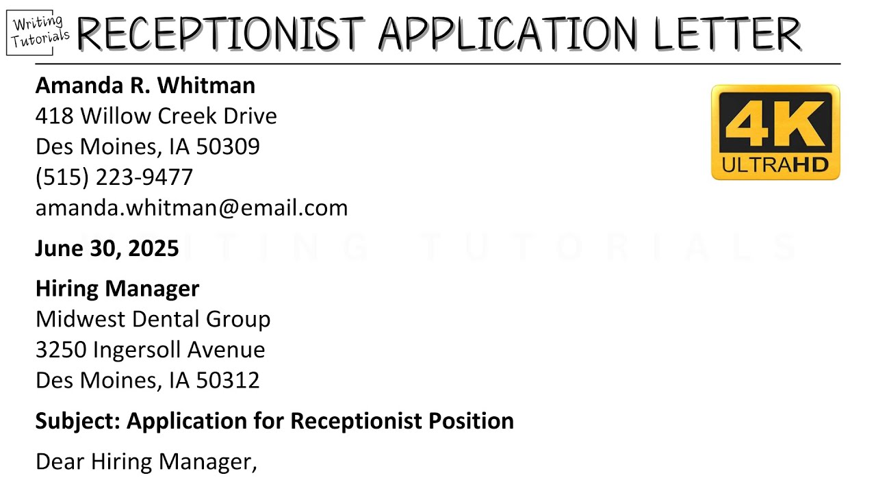 How To Write Receptionist Application Letter with Sample Writing ...