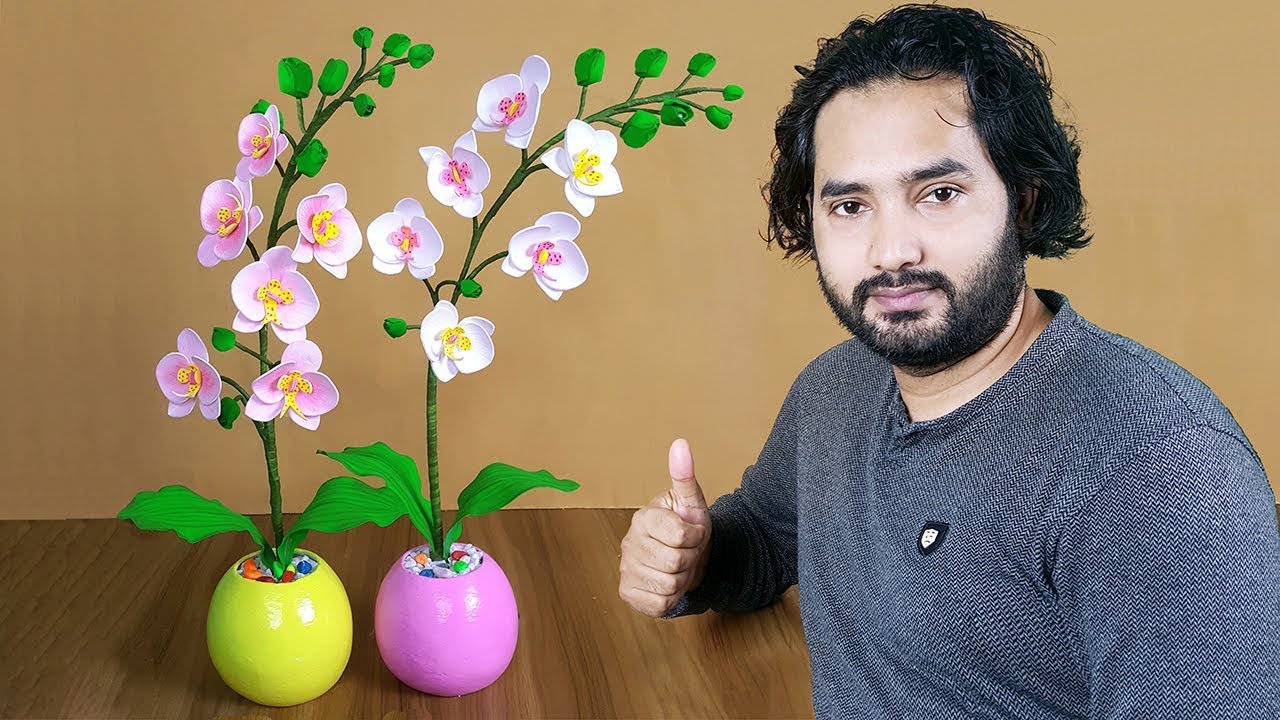 Orchid flower making with Foam Paper // Handmade orchid flower tree ...
