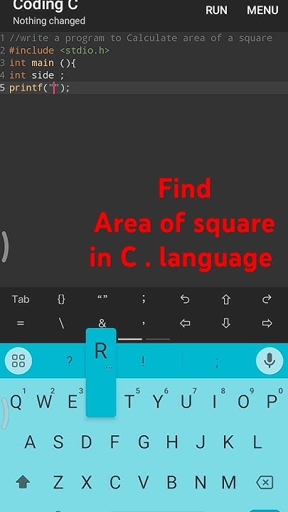 My first code in my life 😊🥰👍 write a program to find area of square in c language #coding#fun# ...