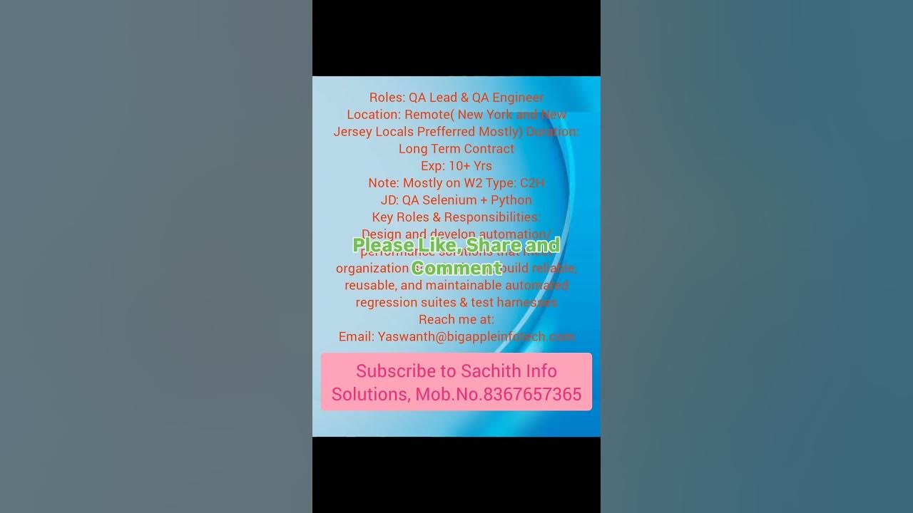 Hiring Qa Lead And Qa Engineer Testingjobs Qaengineer Qalead Remotejobs Youtube