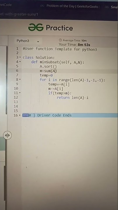 smallest with greater sum problem of the day gfg theboomguy - YouTube