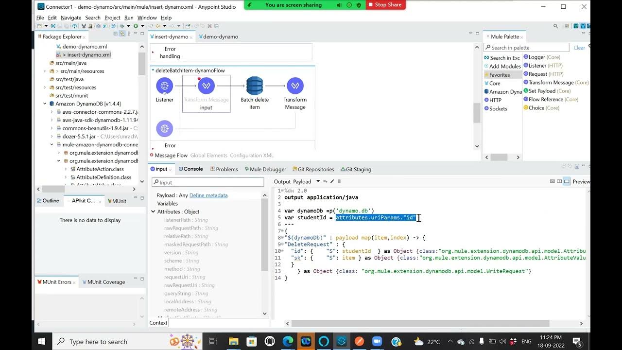 Amazon Dynamo Db connector to delete bulk data using BatchDeleteItem with Mule 4 -part3(b) - YouTube