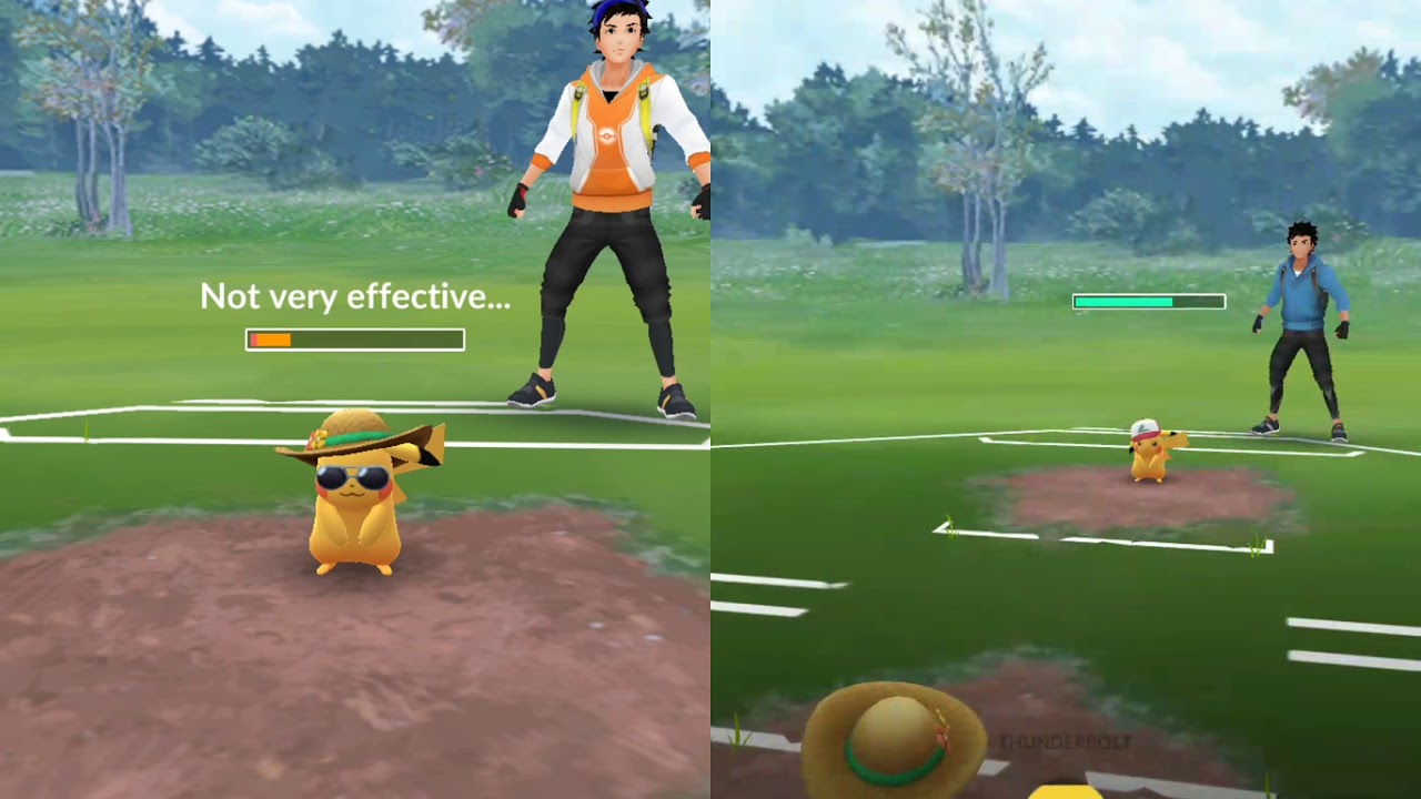 Pokemon GO - Pikachu Battle Split Screen Comparison - YouTube