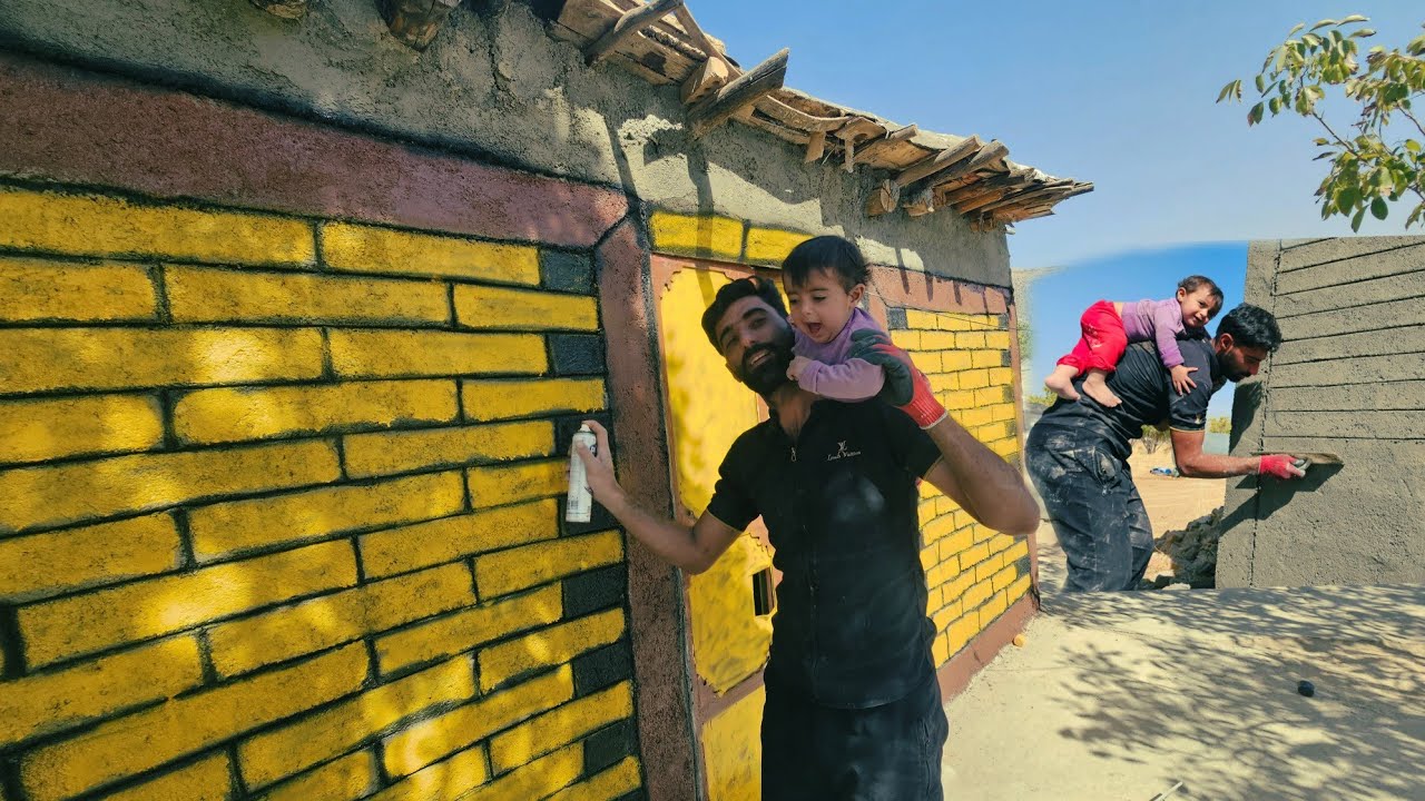 Reconstruction of our hut: wall painting & cementing by Khalil with ...