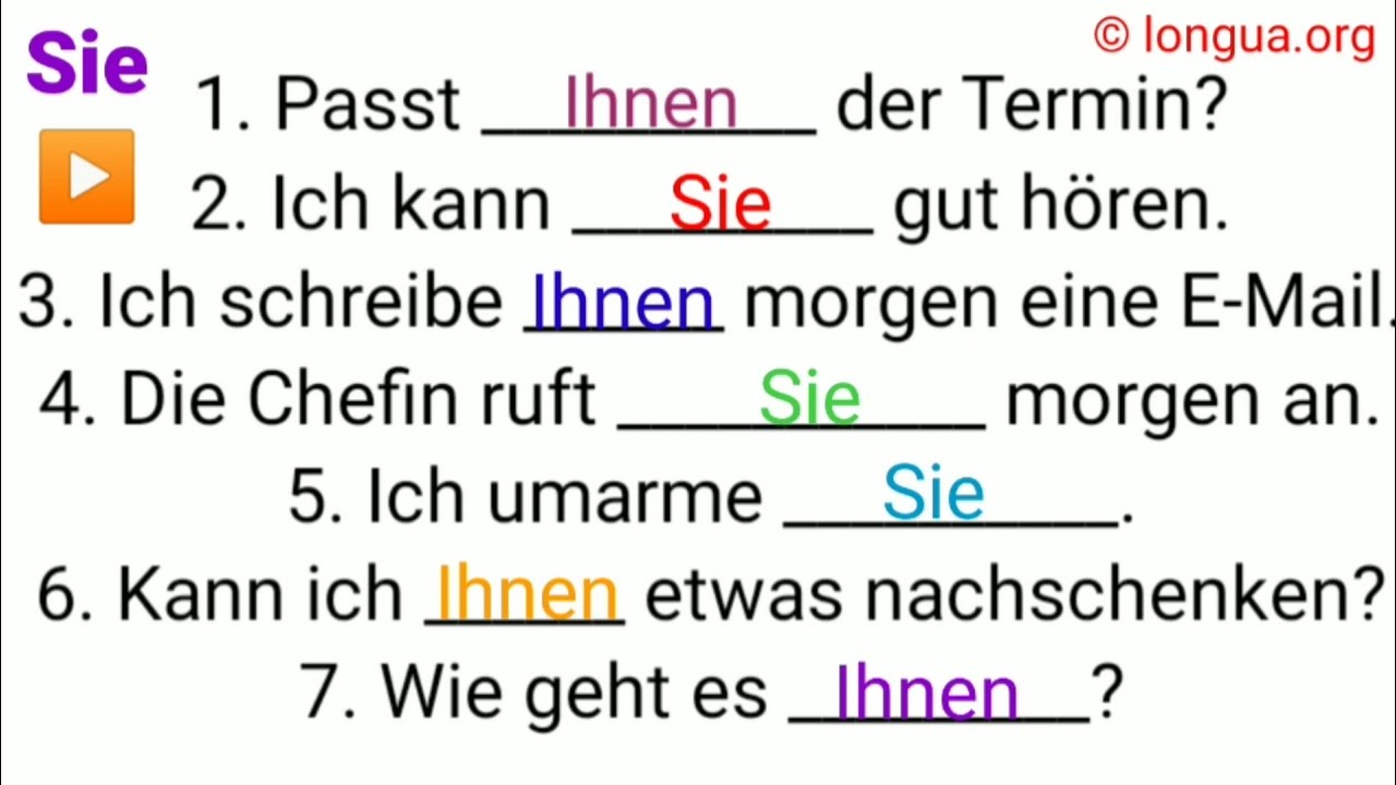Übungen zu den Pronomen, Nominativ, Akkusativ, Dativ, Genitiv, Tabelle ...
