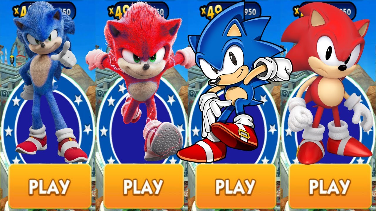 Sonic Dash - Red Movie Sonic vs Classic Sonic vs Movie Sonic vs Red Classic Sonic - All ...