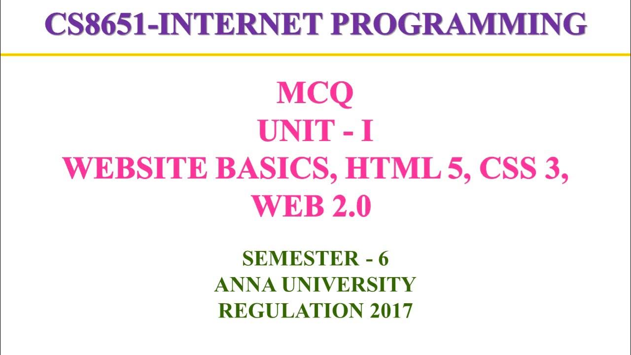CS8651 MCQ UNIT 1 - INTERNET PROGRAMMING - YouTube