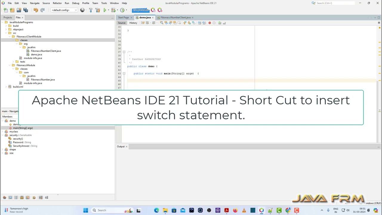 Apache NetBeans IDE 21 Tutorial - Short Cut to insert switch statement - sw + Tab Key - YouTube