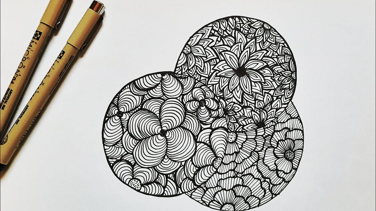 Zentangle pattern floral zentangle drawing step by step - YouTube
